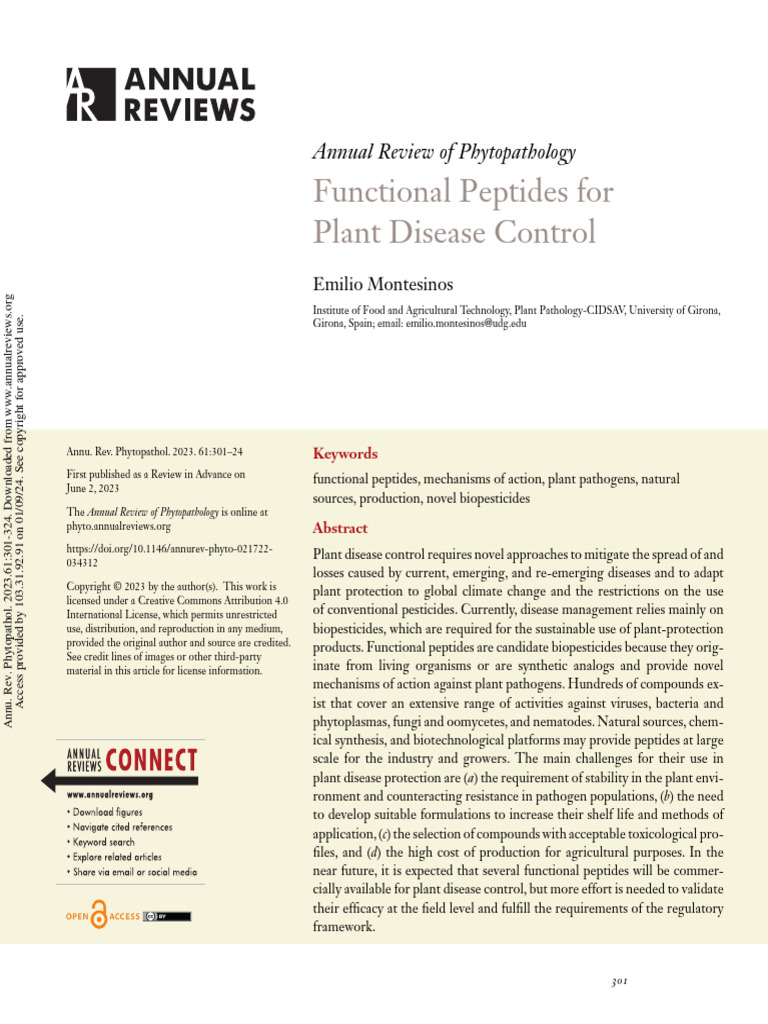 Functional Peptides For Plant Disease Control | PDF | Plant Pathology ...