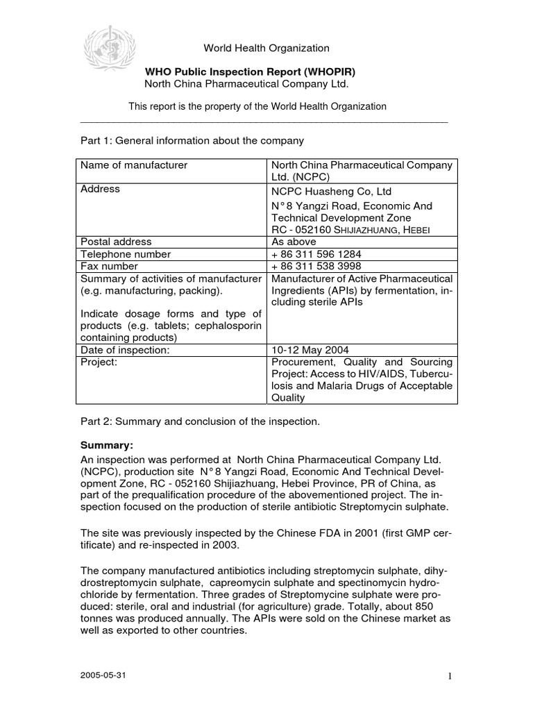 WHO Sterile API Inspection 2005 | PDF | Health Care | Medicine