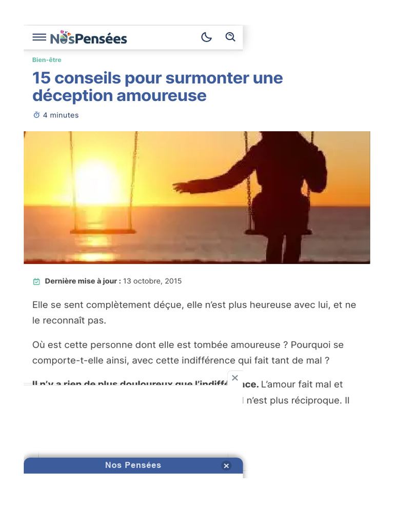 15 Conseils Pour Surmonter Une Déception Amoureuse - Nos Pensées | PDF ...