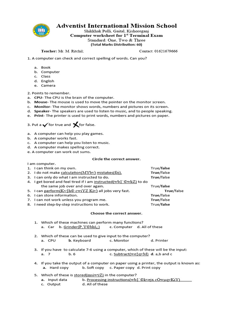 Computer 1 2 And 3 Pdf Input Output Computer Monitor