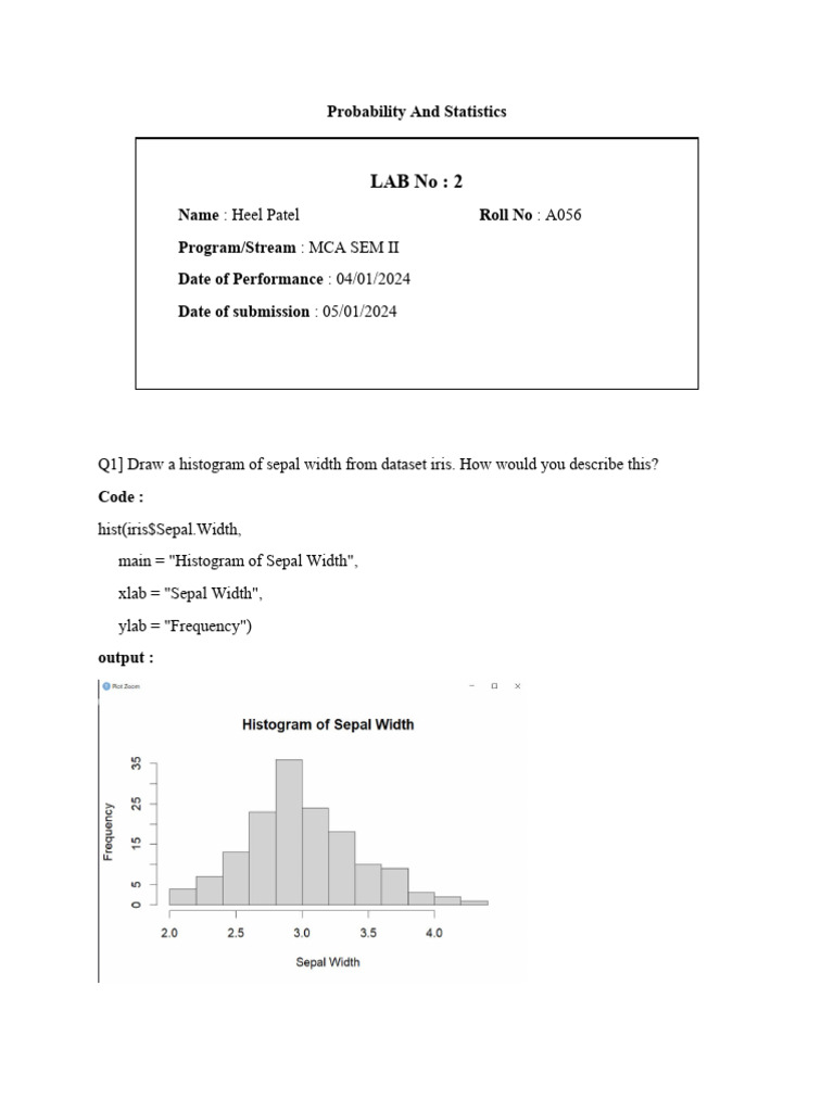 A056_PS_EXP2 | PDF | Scatter Plot | Probability And Statistics