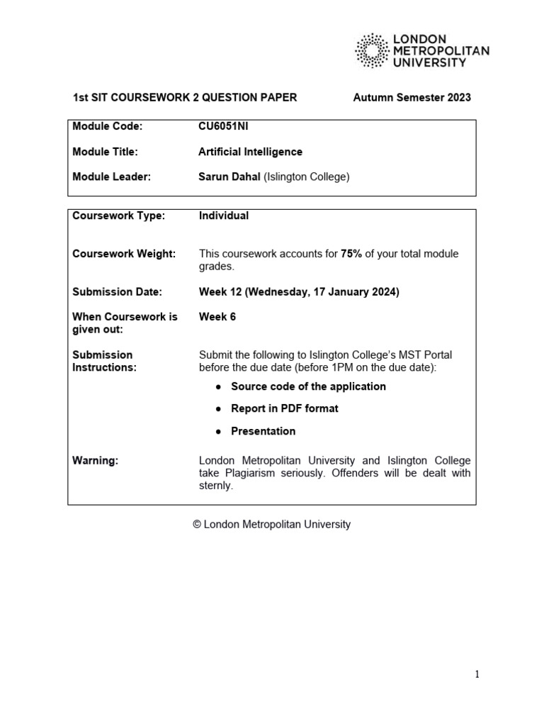 This Coursework Accounts For 75% of Your Total Module Grades | PDF ...