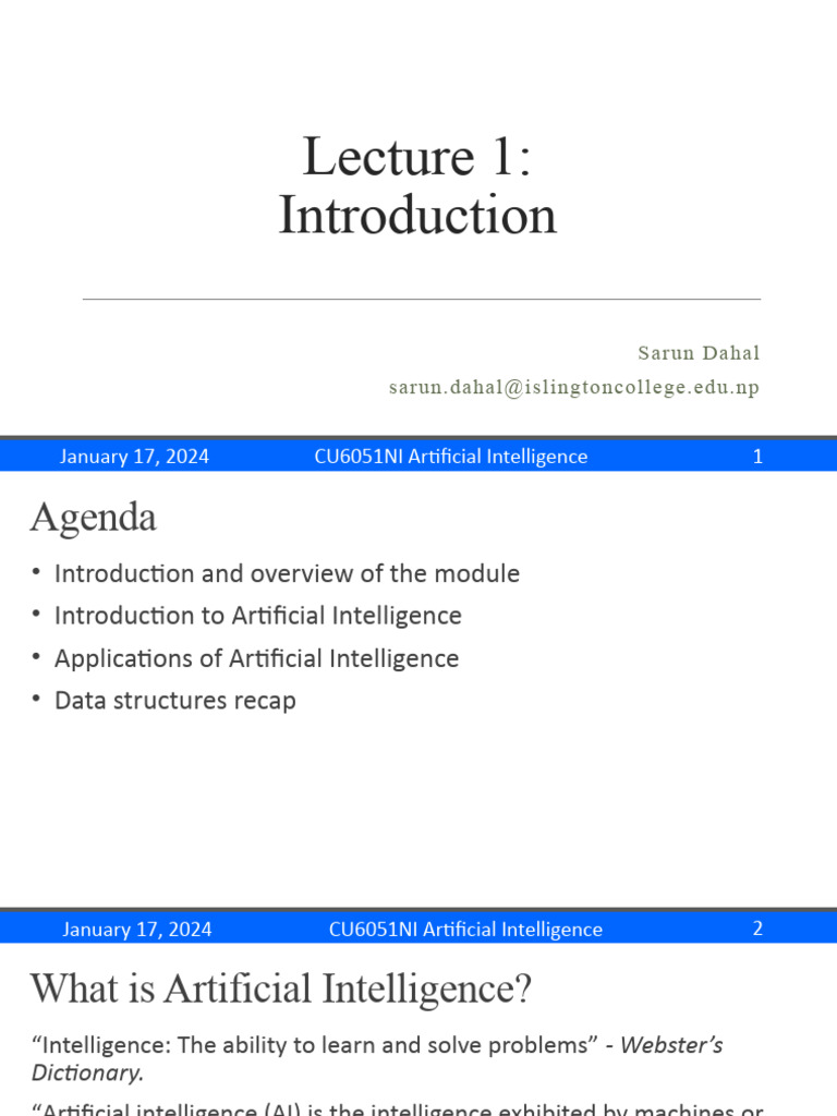 Lecture1 93479 | PDF | Artificial Intelligence | Intelligence (AI) & Semantics