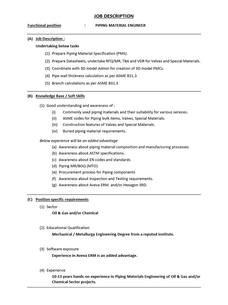 Piping Material Engineer | PDF