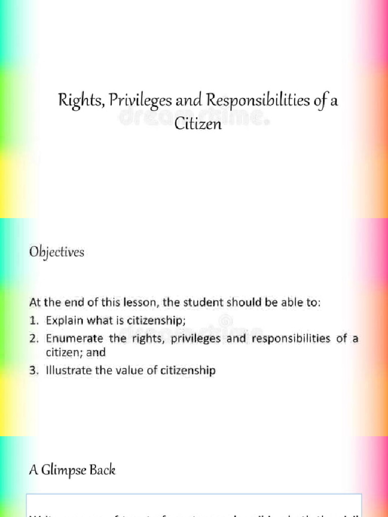 Rights Privileges and Responsibilities of A Citizen | PDF