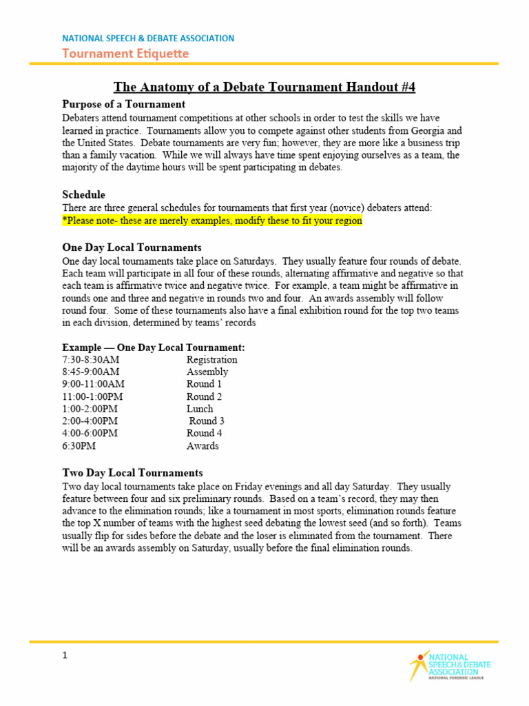 The Anatomy of A Debate Tournament Handout #4 | PDF | Tournament | Hobbies