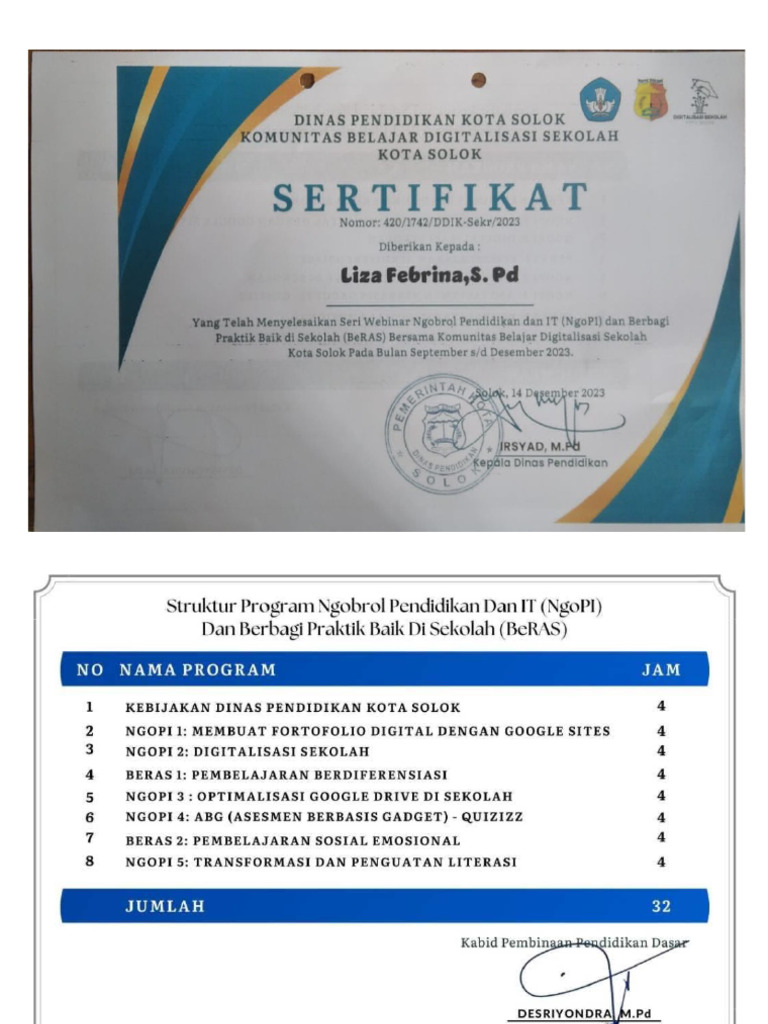 Sertifikat 2023 Lizafebrina, S.PD | PDF