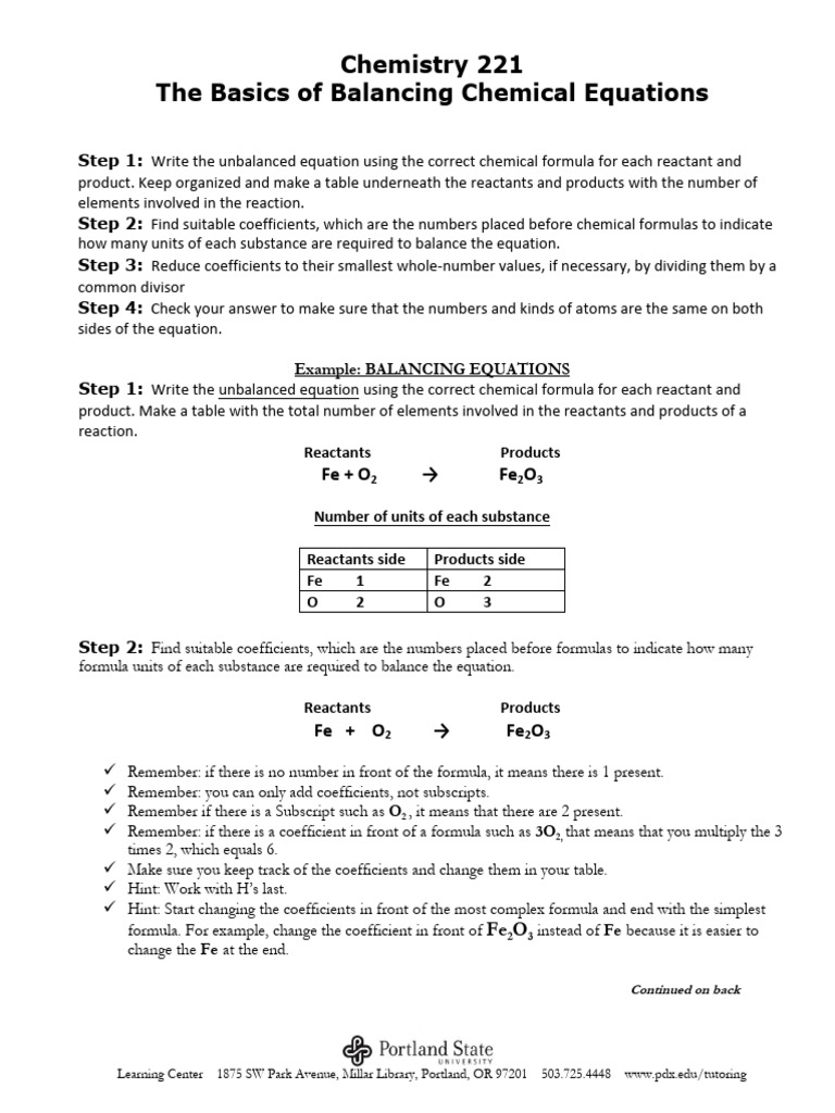Balancing Chemical Equations | PDF | Chemistry | Mathematics