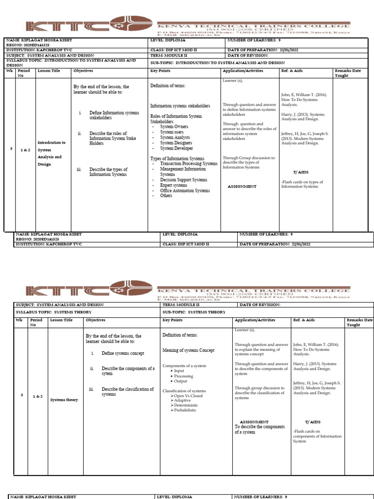 System Analysis and Design Schemes of Work | PDF | System | Feasibility ...