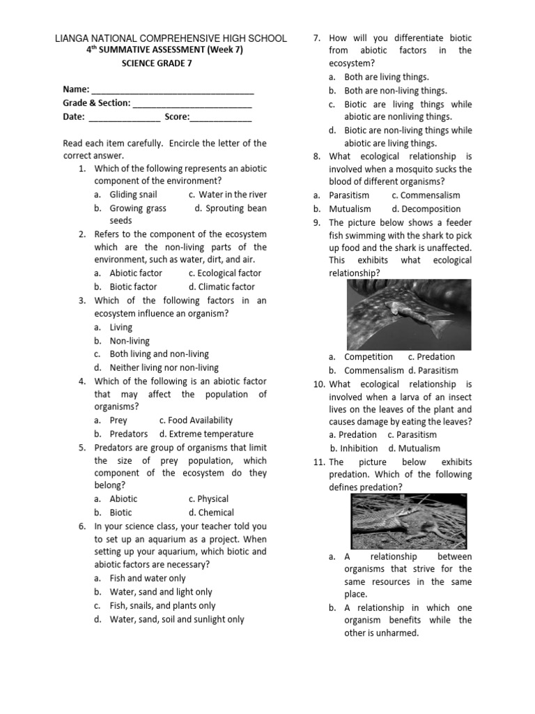 Science 7 Summative Test Week 7-8 | PDF | Ecosystem | Ecology