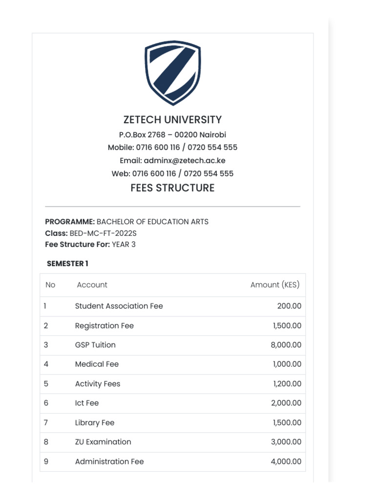Zetech University 2025 Fee Structure | PDF