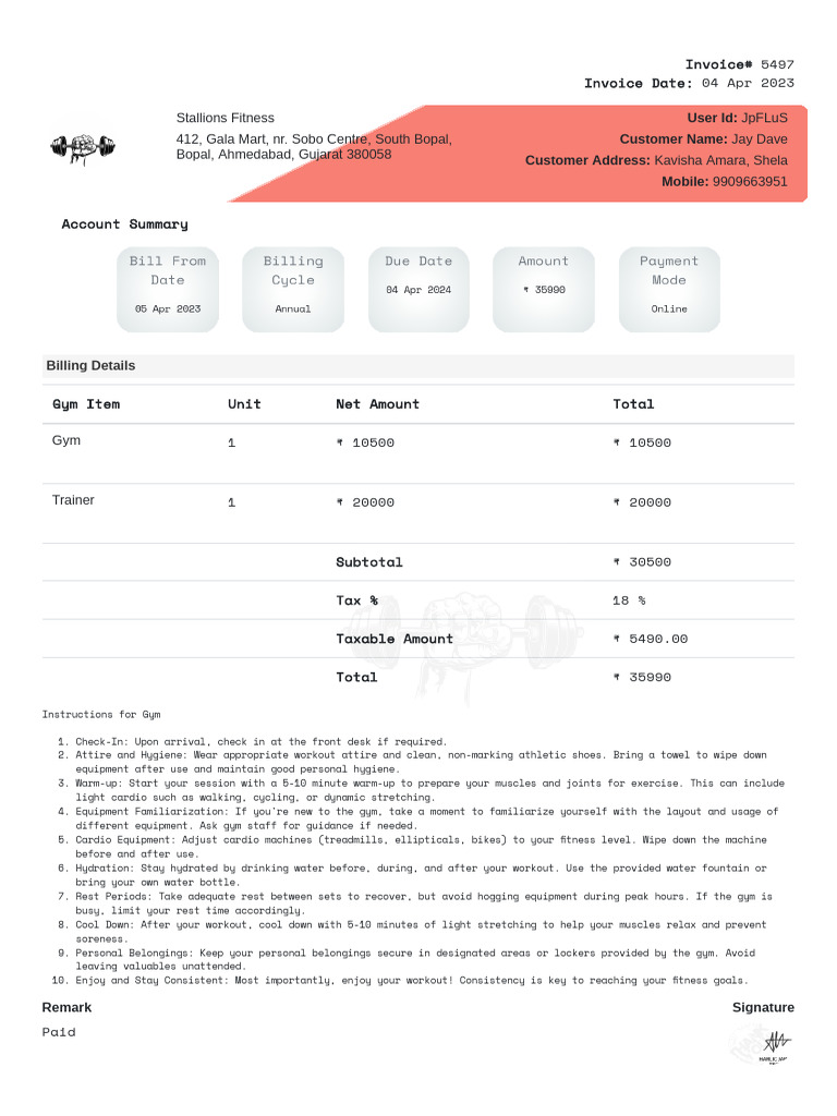 Gym Bill | PDF | Determinants Of Health | Physical Exercise