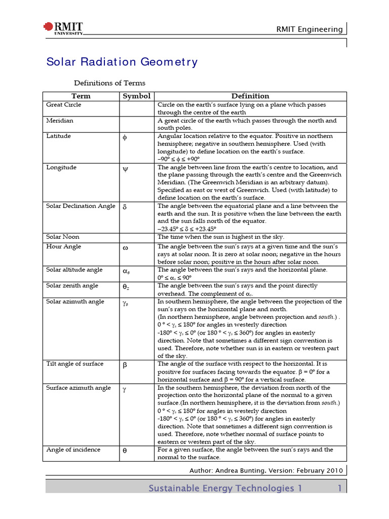 Solar Geometry Lecture Notes Original | PDF | Equator | Sunset