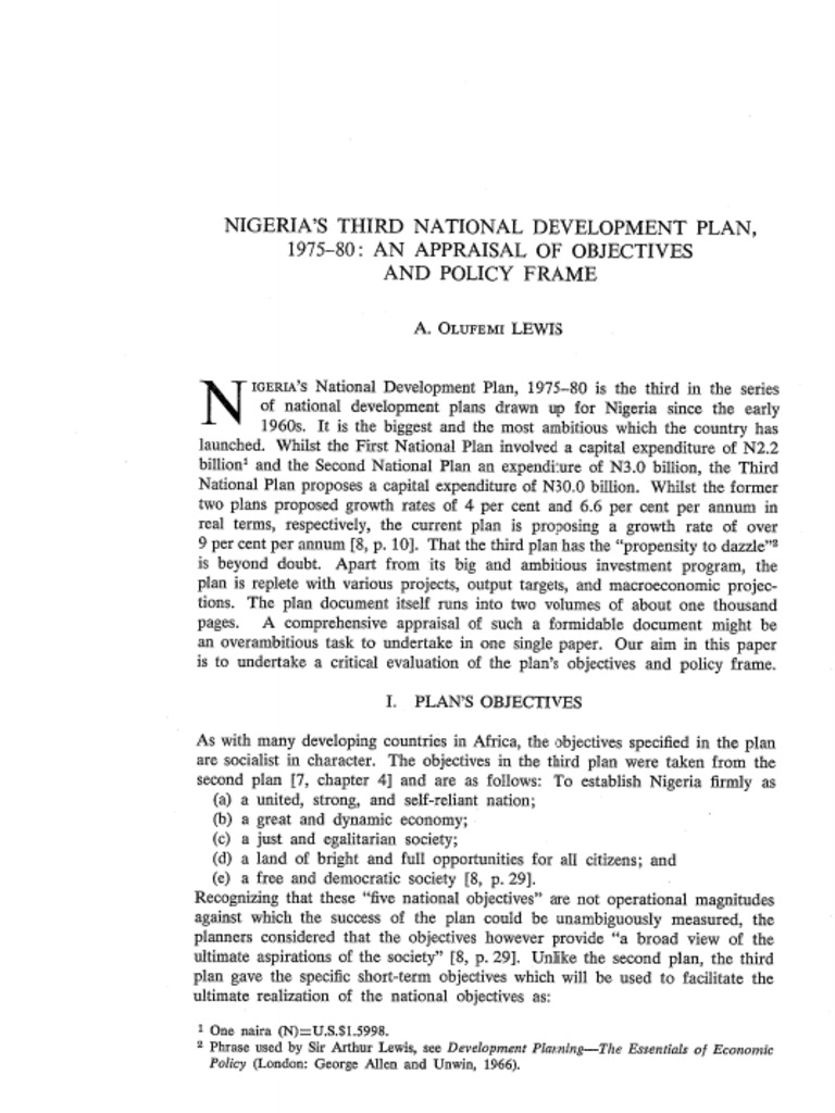 Nigeria's Third National Development Plan - Olufemi Lewis | PDF