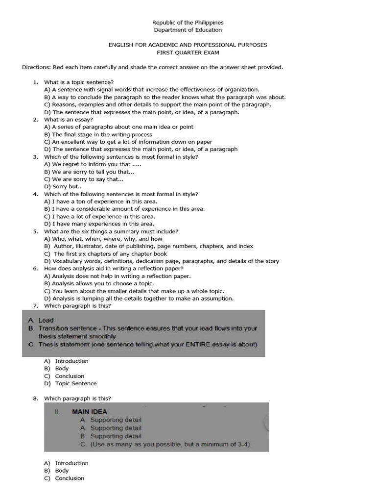 1St Quarter Exam EAAP | PDF | Paragraph | Citizenship