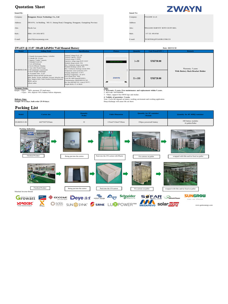 LiFePO4 Wall Mounted Battery Quotation | PDF | Pallet | Nature
