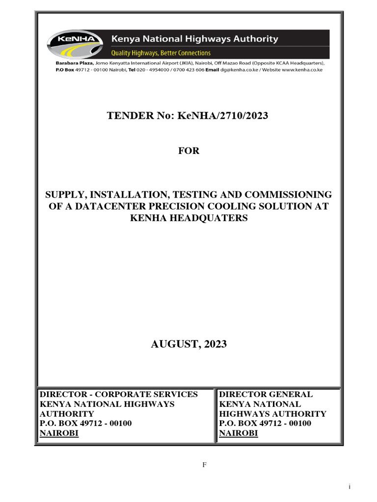 KeNHA. 2710. 2023 - Bid Document Cooling System Tender Document ...