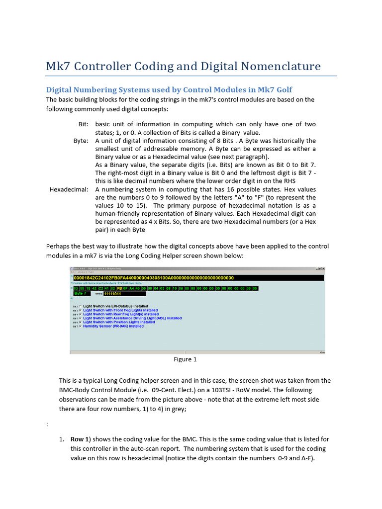 Mk7 Control Module Coding - Numbering Systems | PDF | Bit | Byte Mk7 Control Module Coding - Numbering Systems | PDF | Bit | Byte