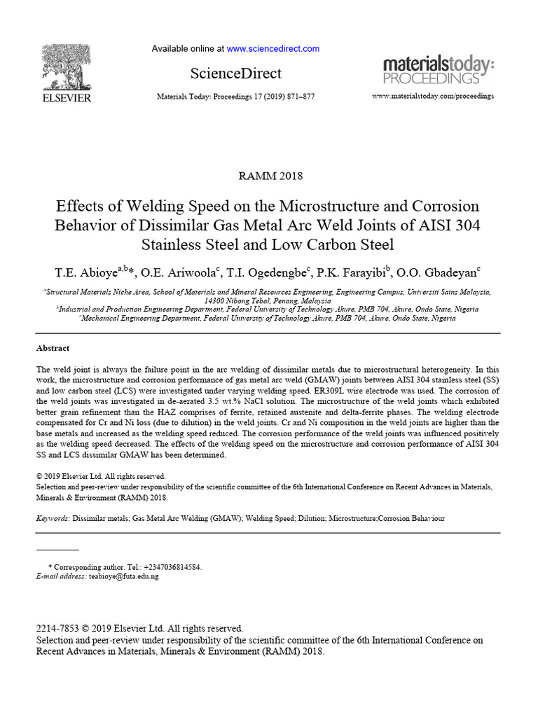 52 - Effects of Welding Speed On The Microstructure and CorrosionBehavior of Dissimilar Gas ...