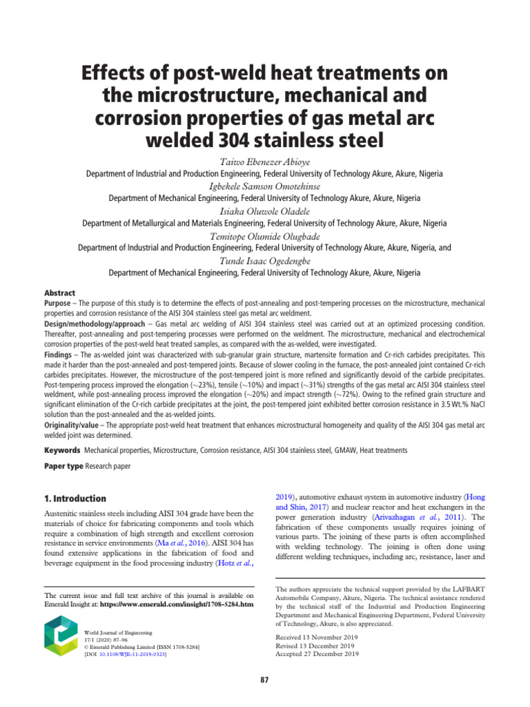 54 - Effects of Post-Weld Heat Treatments On The Microstructure, Mechanical and Corrosion ...