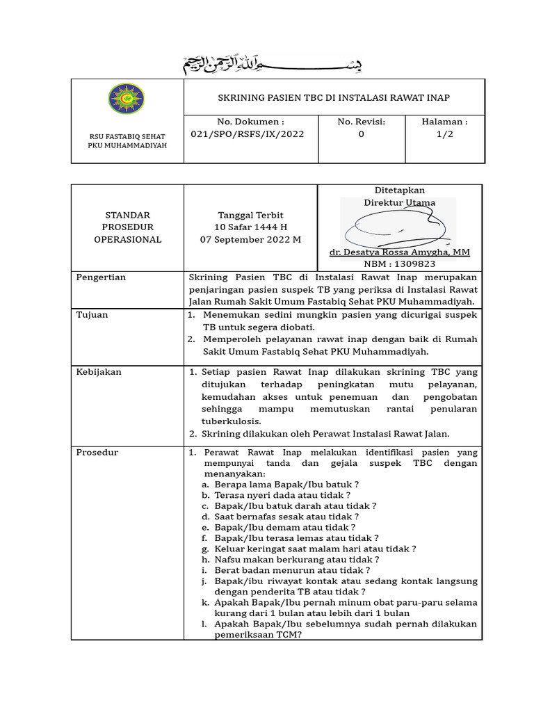 Skrining TBC Rawat Inap RS Fastabiq | PDF | Kesehatan Holistik