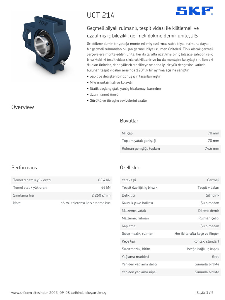 SKF UCT 214 Specification | PDF