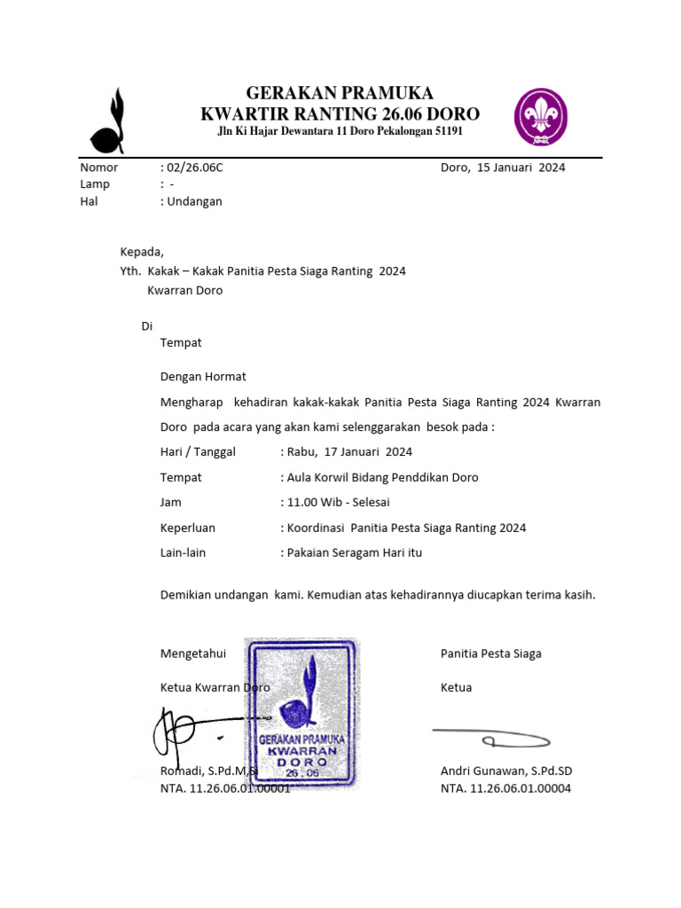 Undangan Koordinasi Panitia PS 2024 | PDF