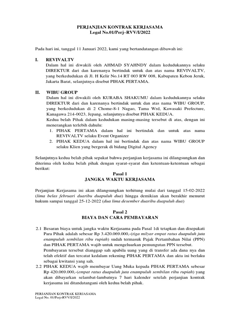 DRAFT Perjanjian Kerjasama | PDF