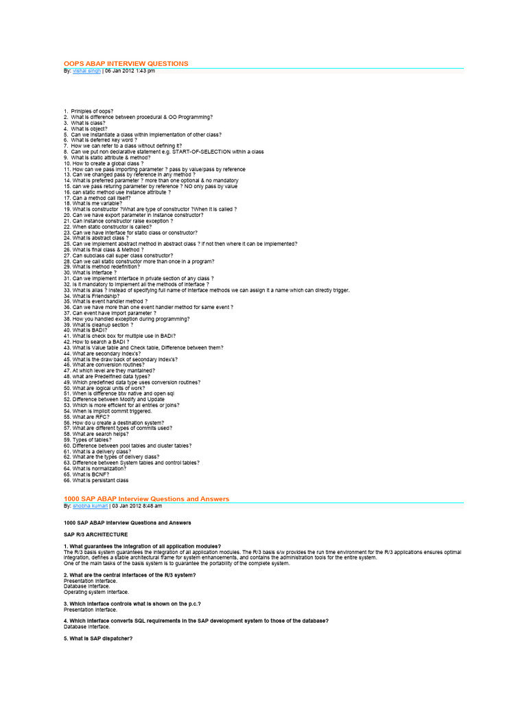 Oops Abap Interview Questions Pdf Method Computer Programming Parameter Computer 