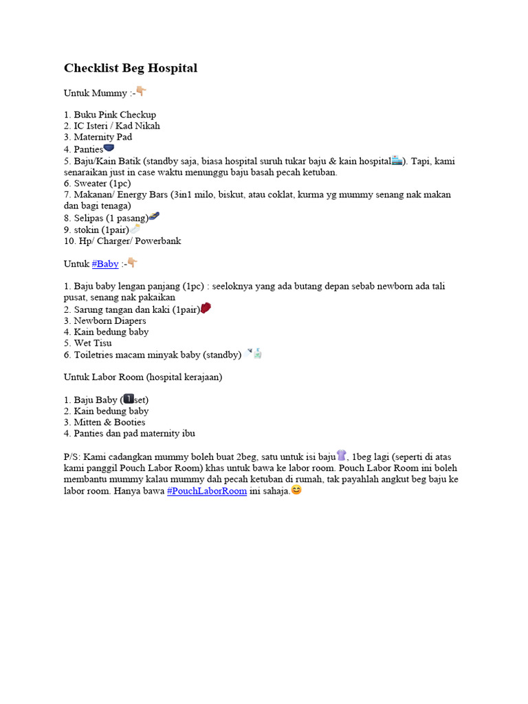 Checklist Beg Hospital | PDF