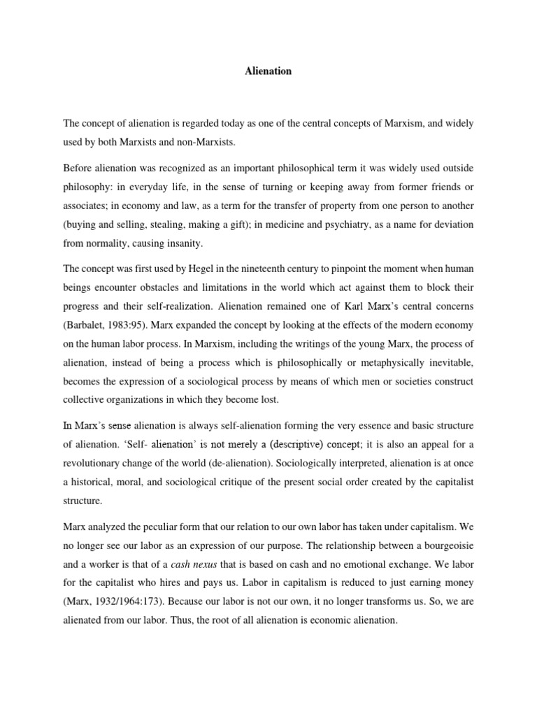 Alienation | PDF | Marx's Theory Of Alienation | Capitalism