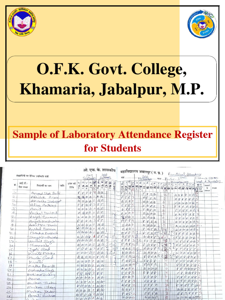Sample of Laboratory Attendance Register for the Students | PDF