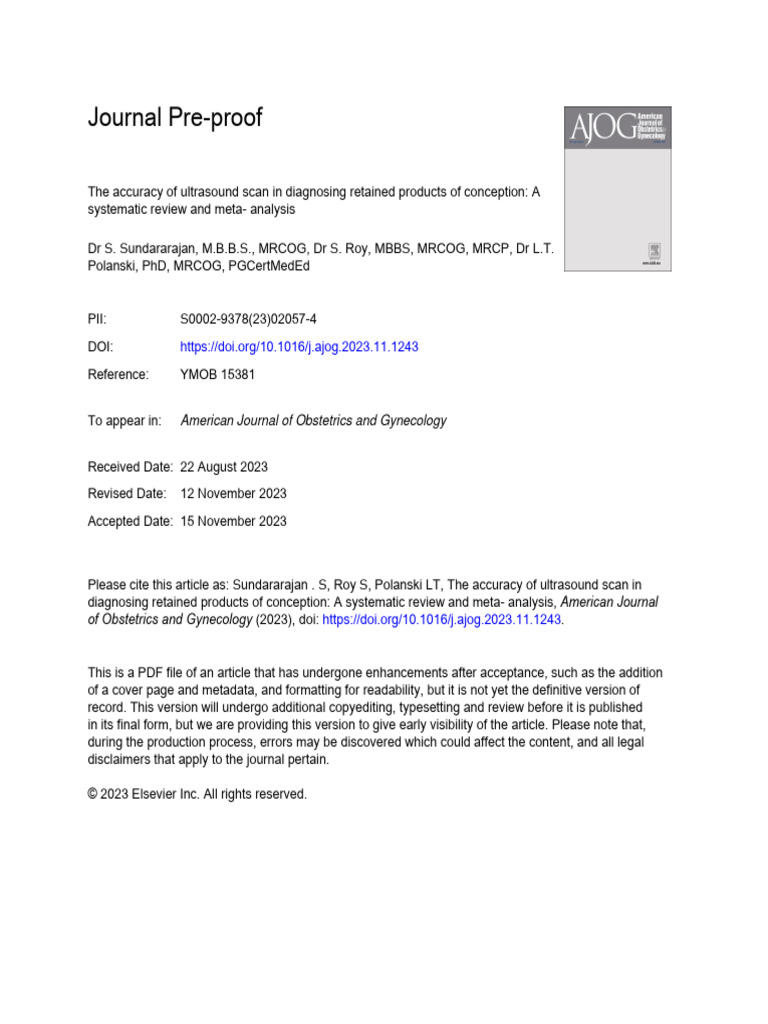 The Accuracy of Ultrasound Scan in Diagnosing Retained Products of ...
