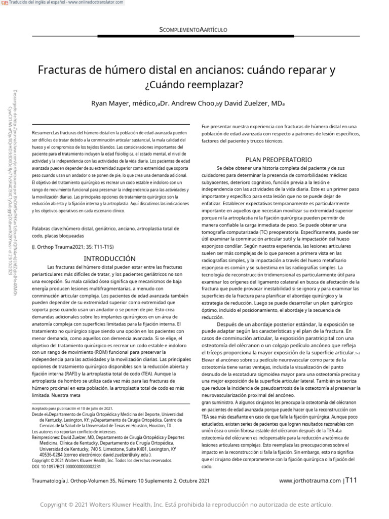 Articulo de Fractura Humero Distal | PDF | Codo | Hueso Articulo de Fractura Humero Distal | PDF | Codo | Hueso