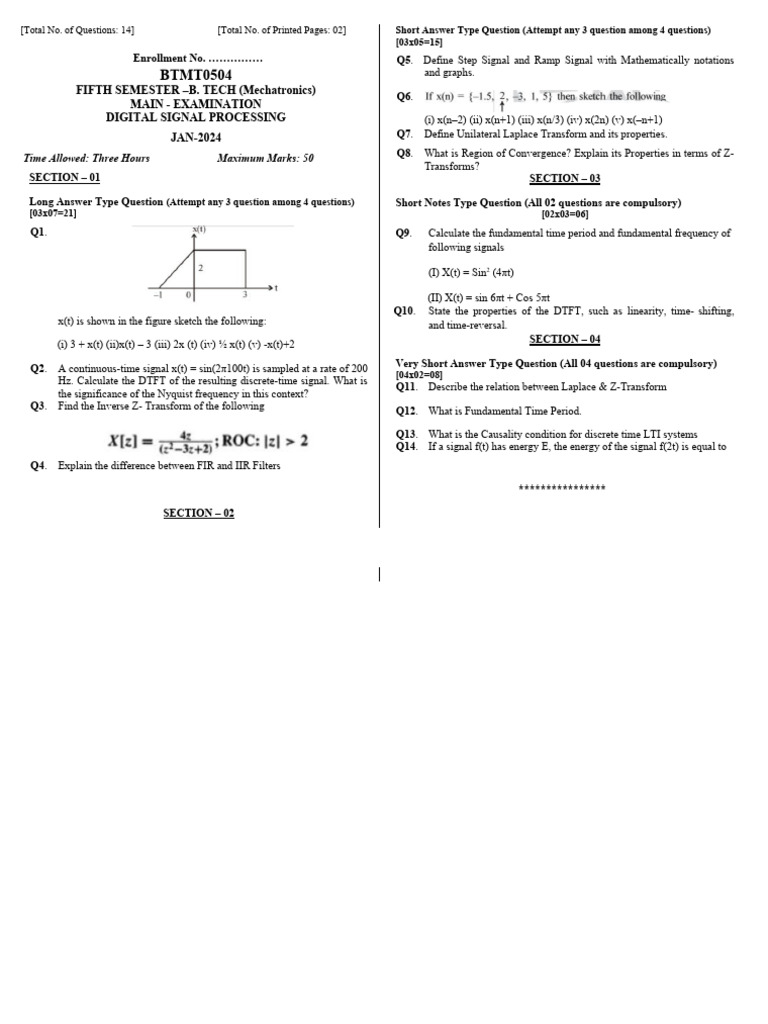 BTMT0504: FIFTH SEMESTER - B. TECH (Mechatronics) Main - Examination ...