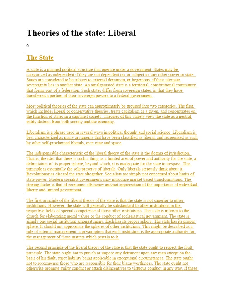 Liberal Theory of State | PDF | State (Polity) | Liberalism
