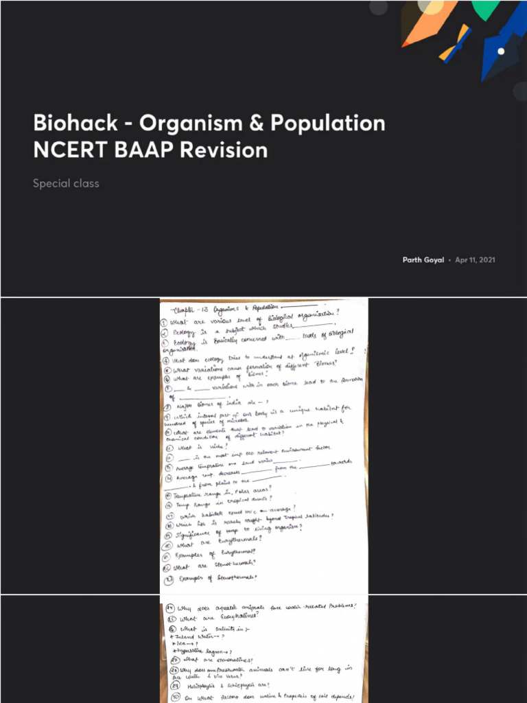 Biohack Organism Population NCERT BAAP Revision No Anno | PDF