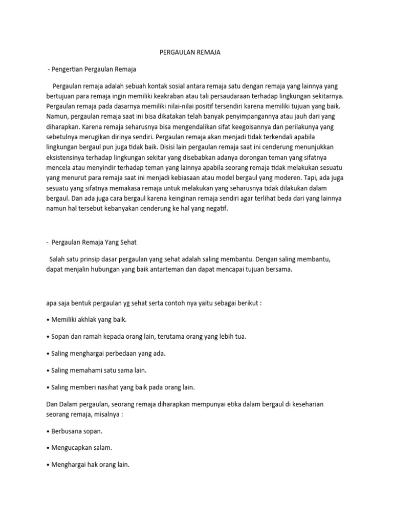 PERGAULAN REMAJ-WPS Office | PDF | Self-Improvement