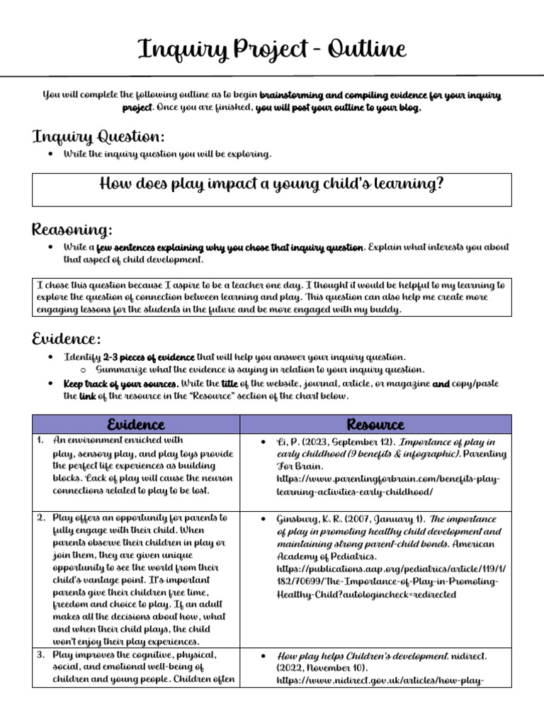 Inquiry Project Outline | Download Free PDF | Literacy | Child Development