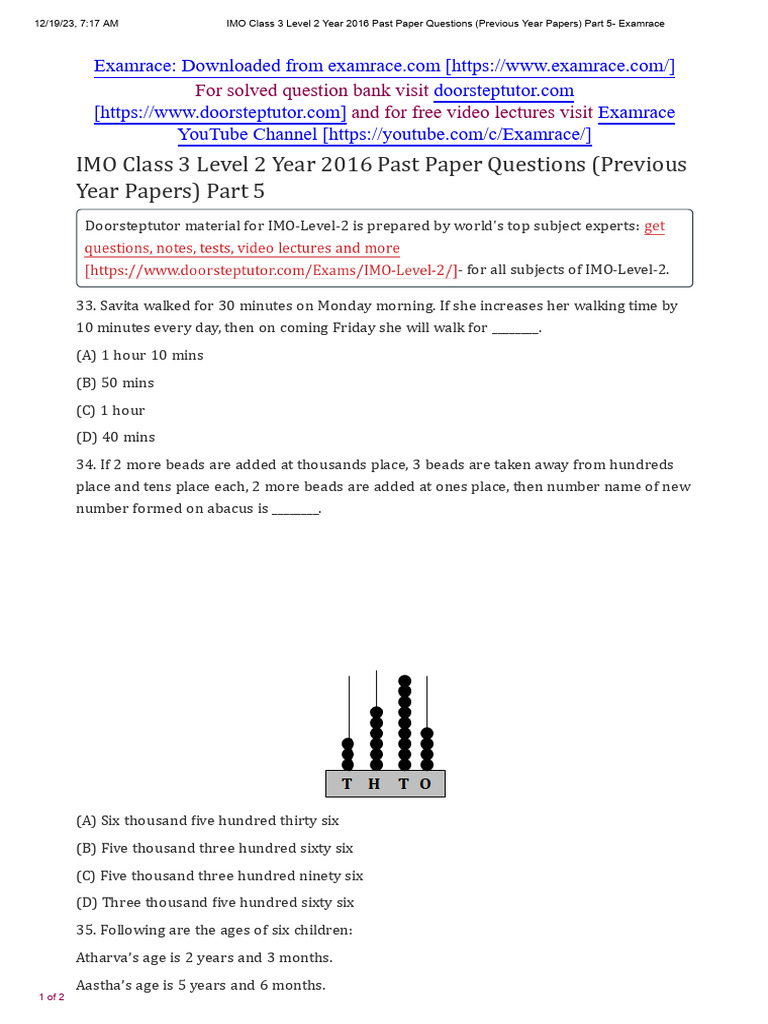 IMO Class 3 Level 2 Year 2016 Part 5 | PDF