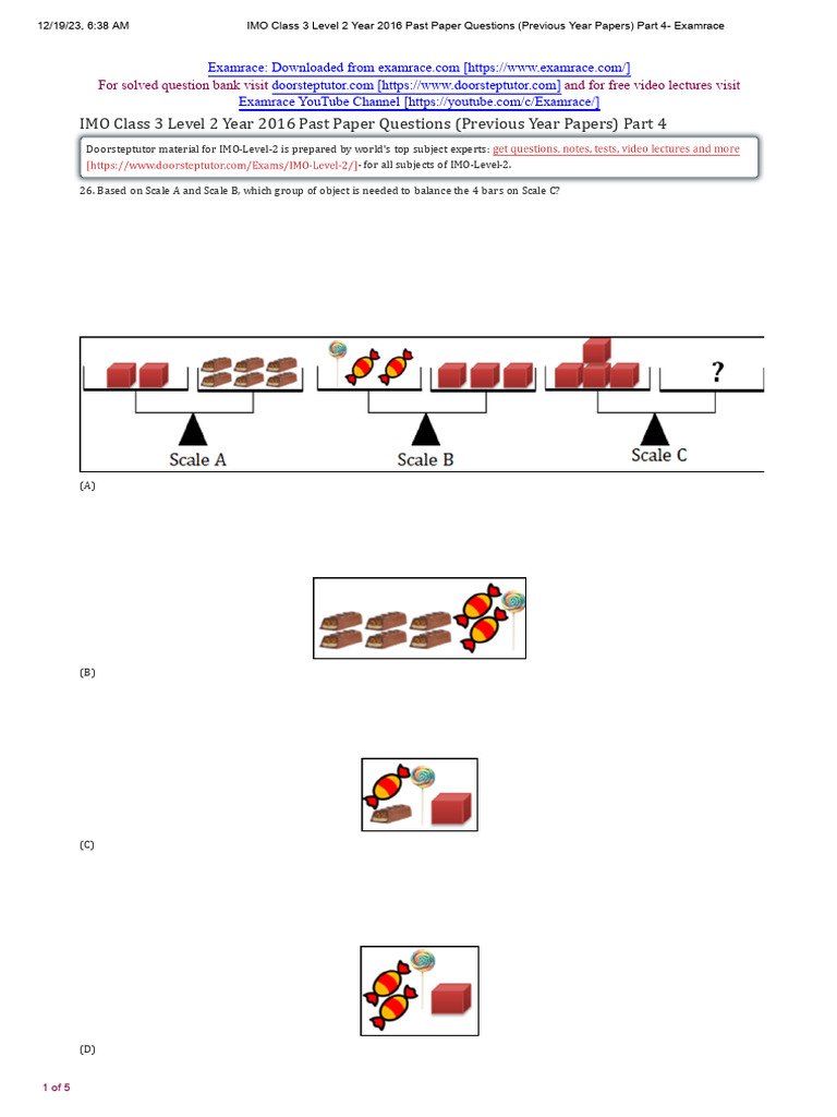 IMO Class 3 Level 2 Year 2016 Part 4 | PDF