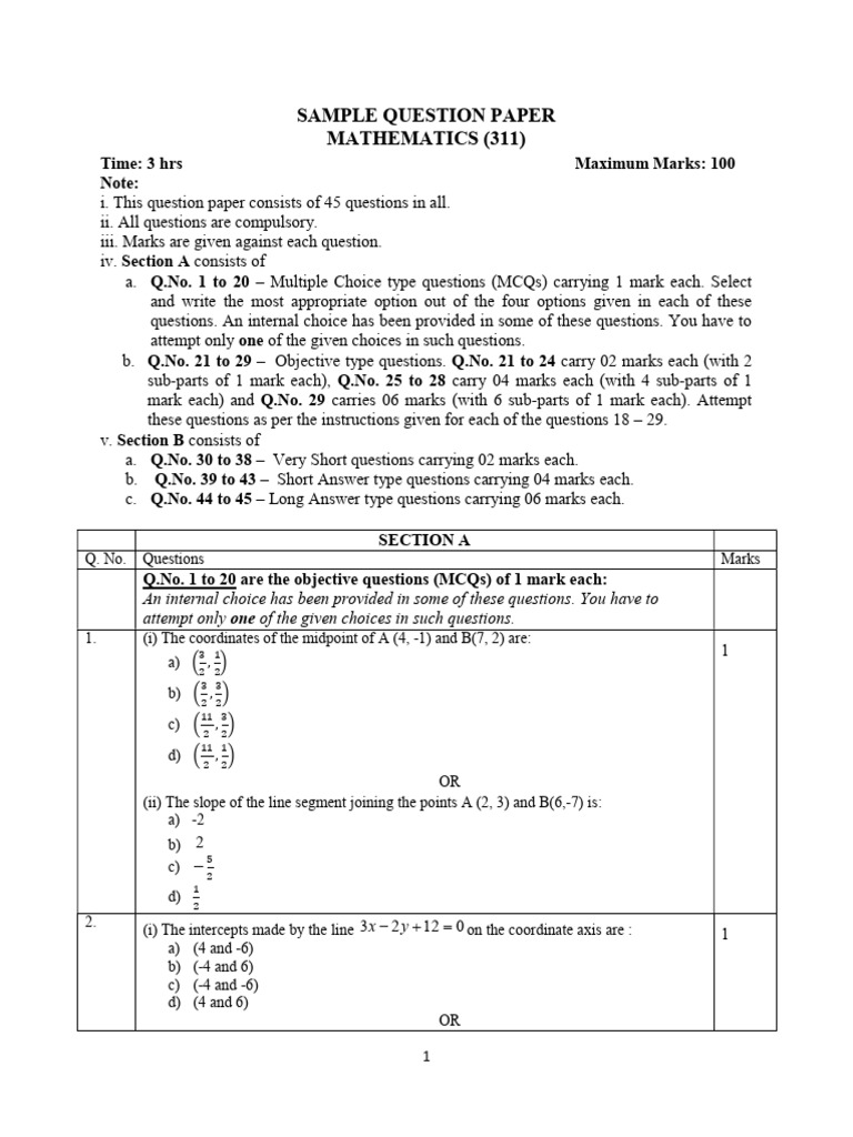Maths Sample Paper Nios | PDF | Matrix (Mathematics) | Function ...