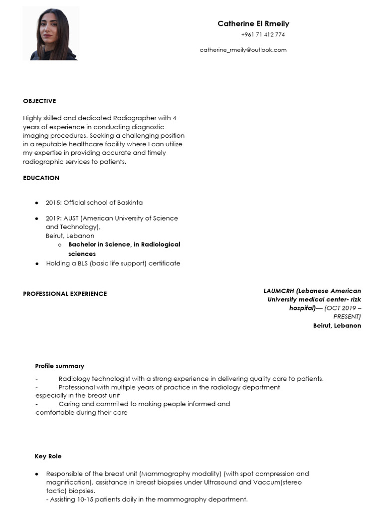 Catherine El Rmeily CV 2024 | PDF | Radiology | Nuclear Medicine