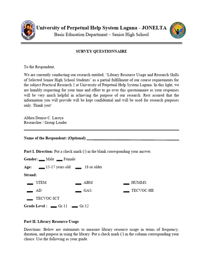 Survey Questionnaire (Quanti) | PDF | Psychology | Psychological Concepts
