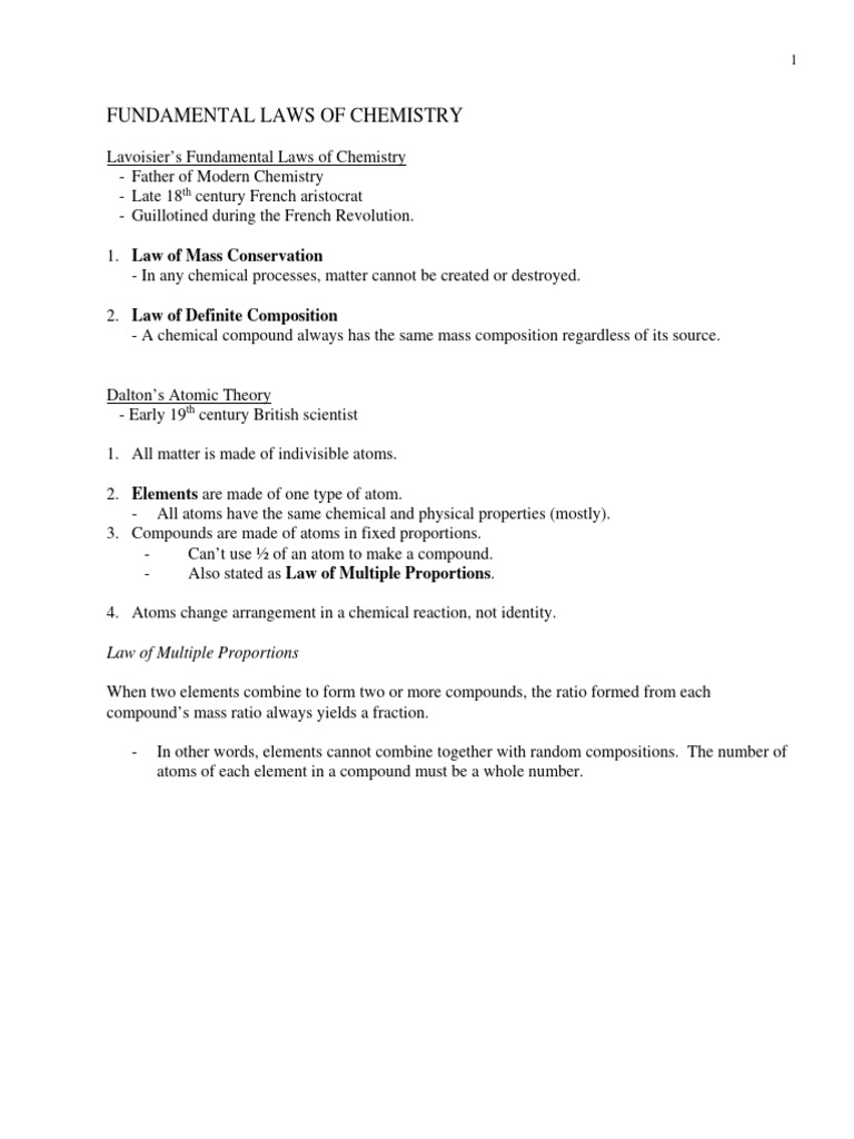 Fundamental Laws of Chemistry - Compress | PDF | Chemistry | Atoms