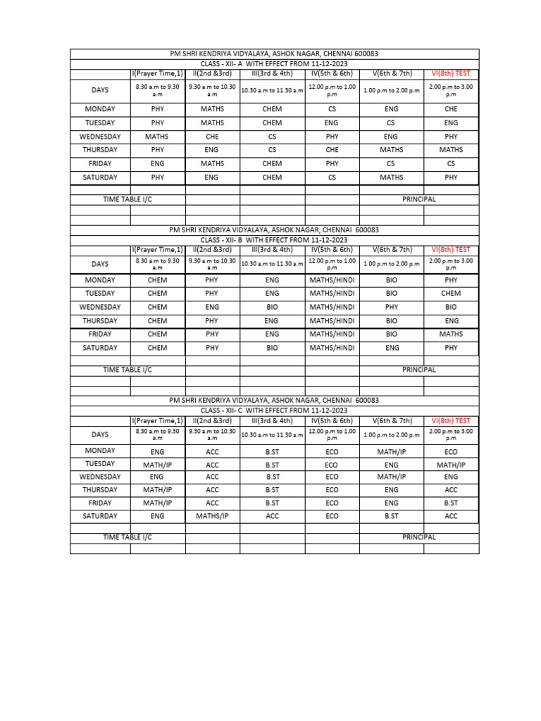 ONE HR CLASS TIME TABLE | PDF ONE HR CLASS TIME TABLE | PDF