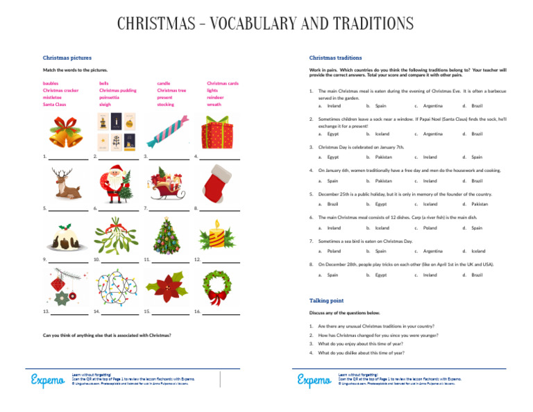 Christmas - Vocabulary and Traditions | PDF | Christmas | Holidays