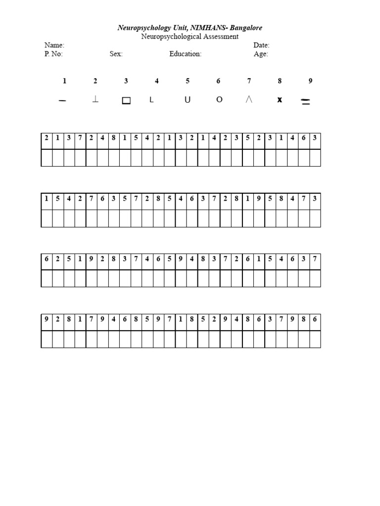 Digit Symbol Test Assessment Form | PDF