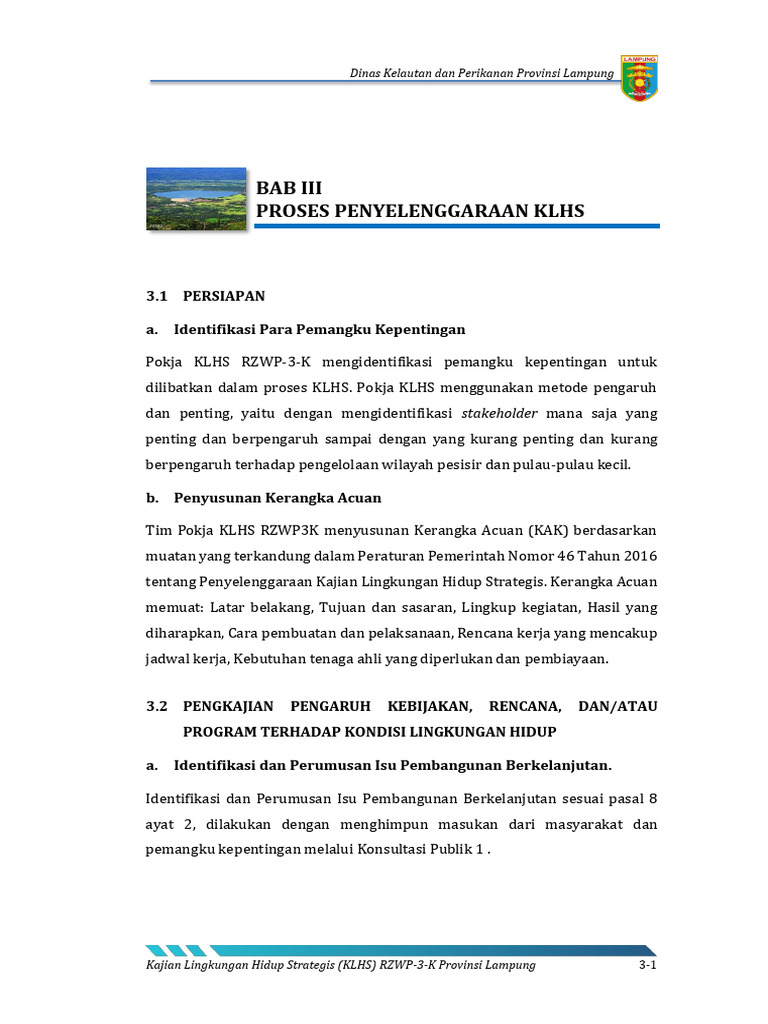 BAB III Proses Penyelenggaraan KLHS | PDF
