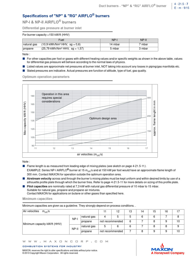07 Maxon NP Burner - Specifications - Metric | PDF | Combustion | Gases